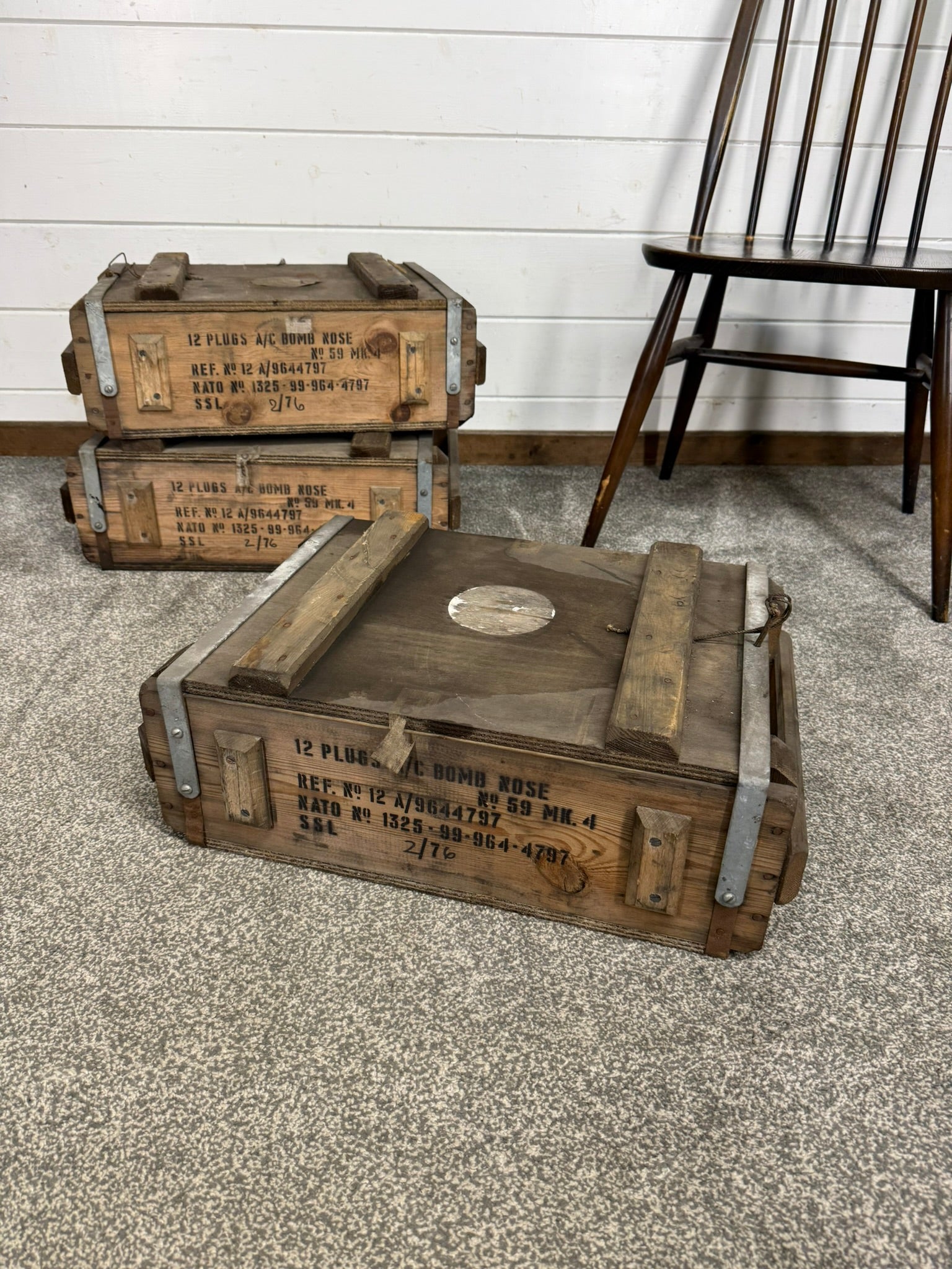 Vintage Wooden Military Box Ammo Crate Rustic British Army Storage Dec ...
