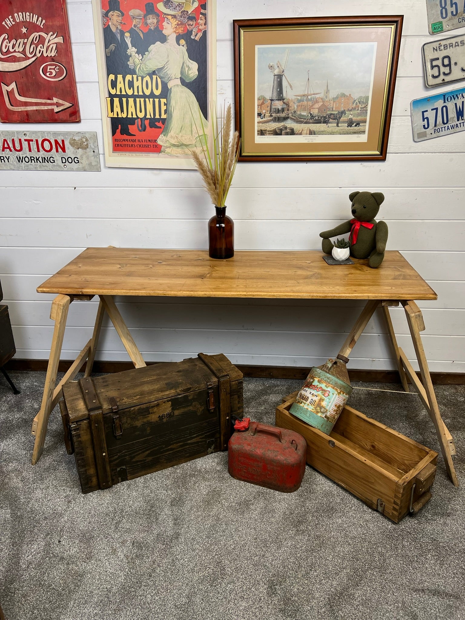 Rustic Industrial Small Wooden Table Top Vintage Desk Top Trestle Tabl ...