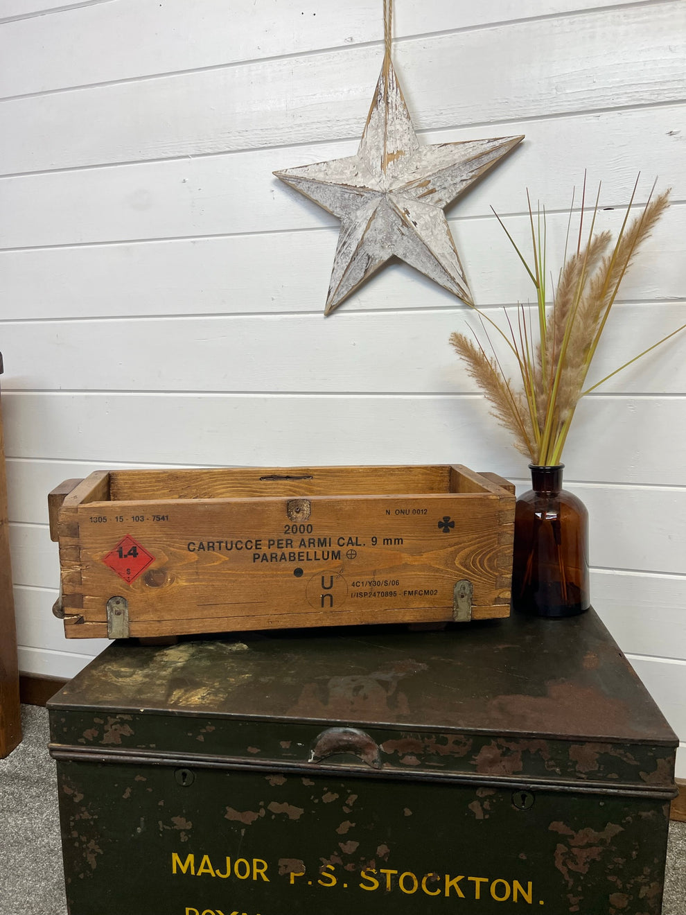 Vintage Wooden Ammo Crate Box Army Rustic Industrial Chest Tool Box St ...