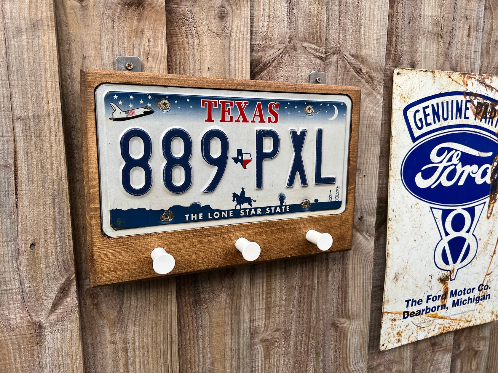 Wooden Texas License Plate Key Holder USA Key Coat Hook Rustic Retro D ...