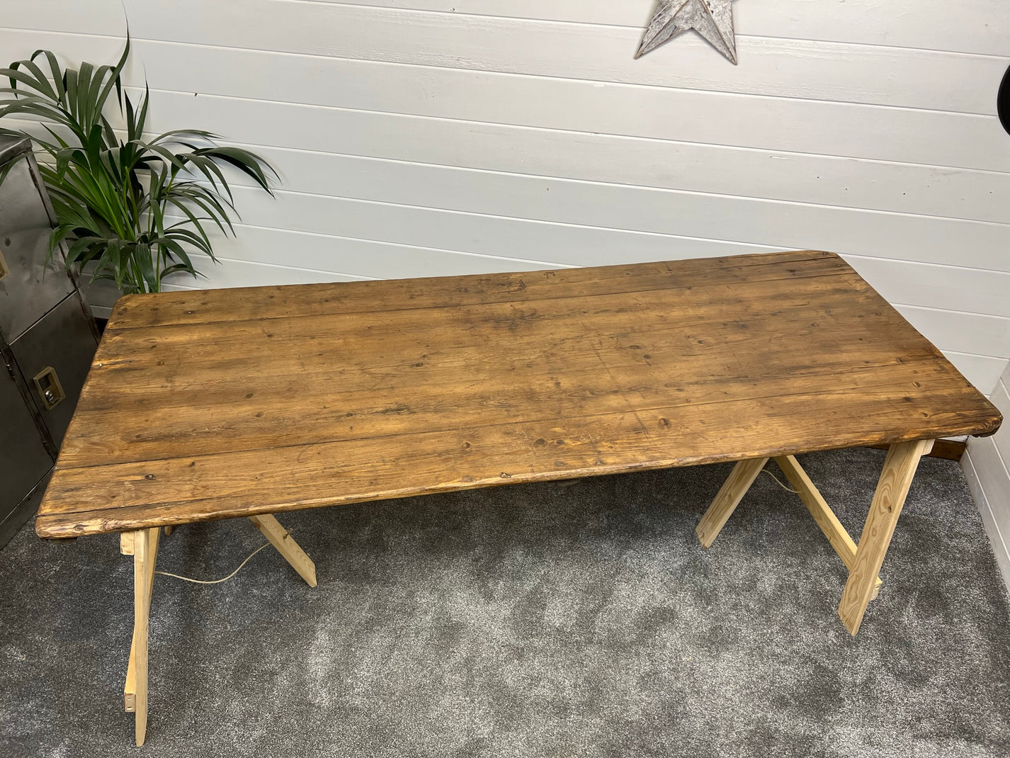 Rustic Wooden Trestle Table Top 6ft Industrial Farmhouse Dining Garden ...