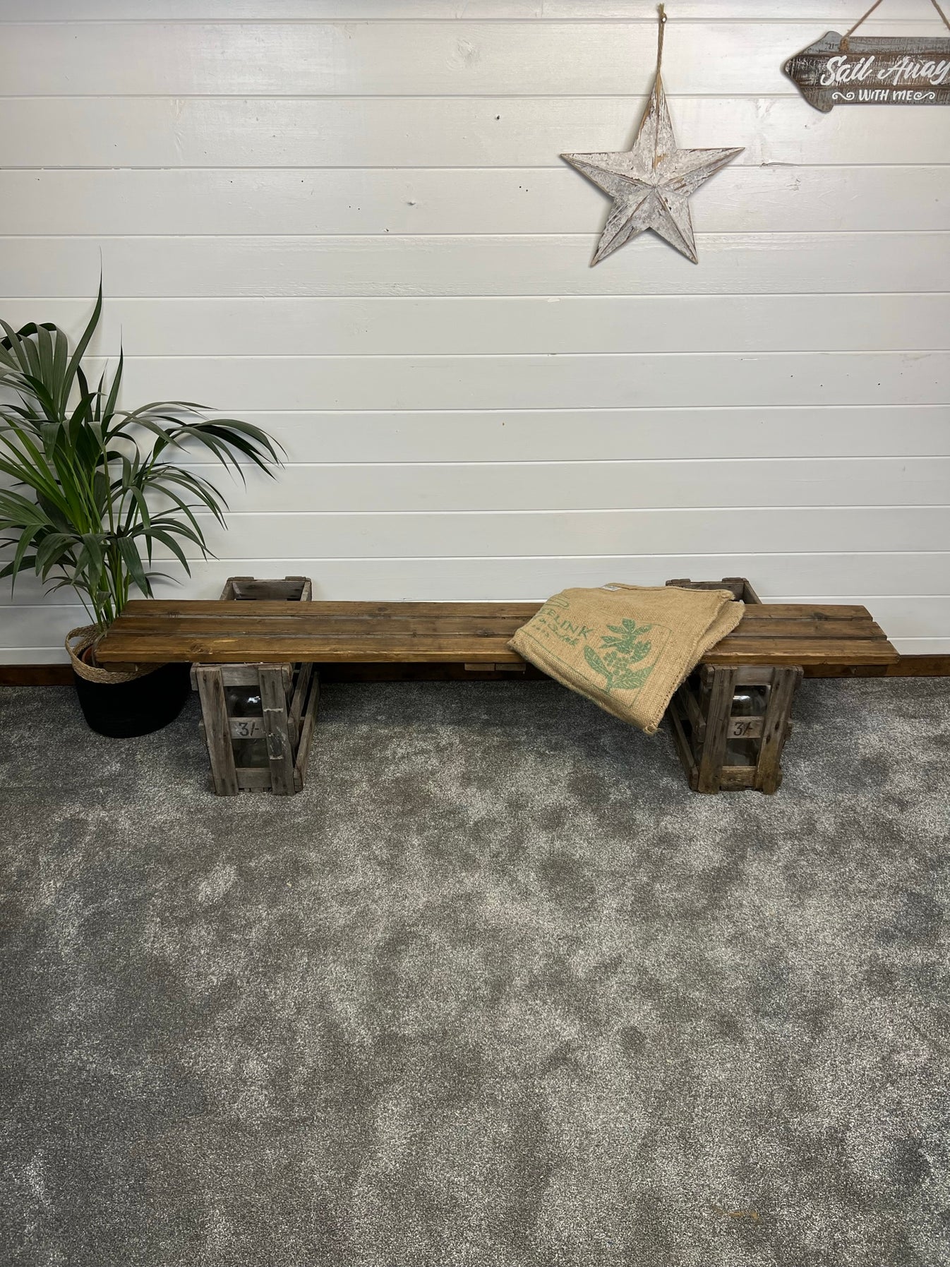 Rustic Industrial Bench Top Wooden Trestle Bench Patio Farmhouse Dinin ...