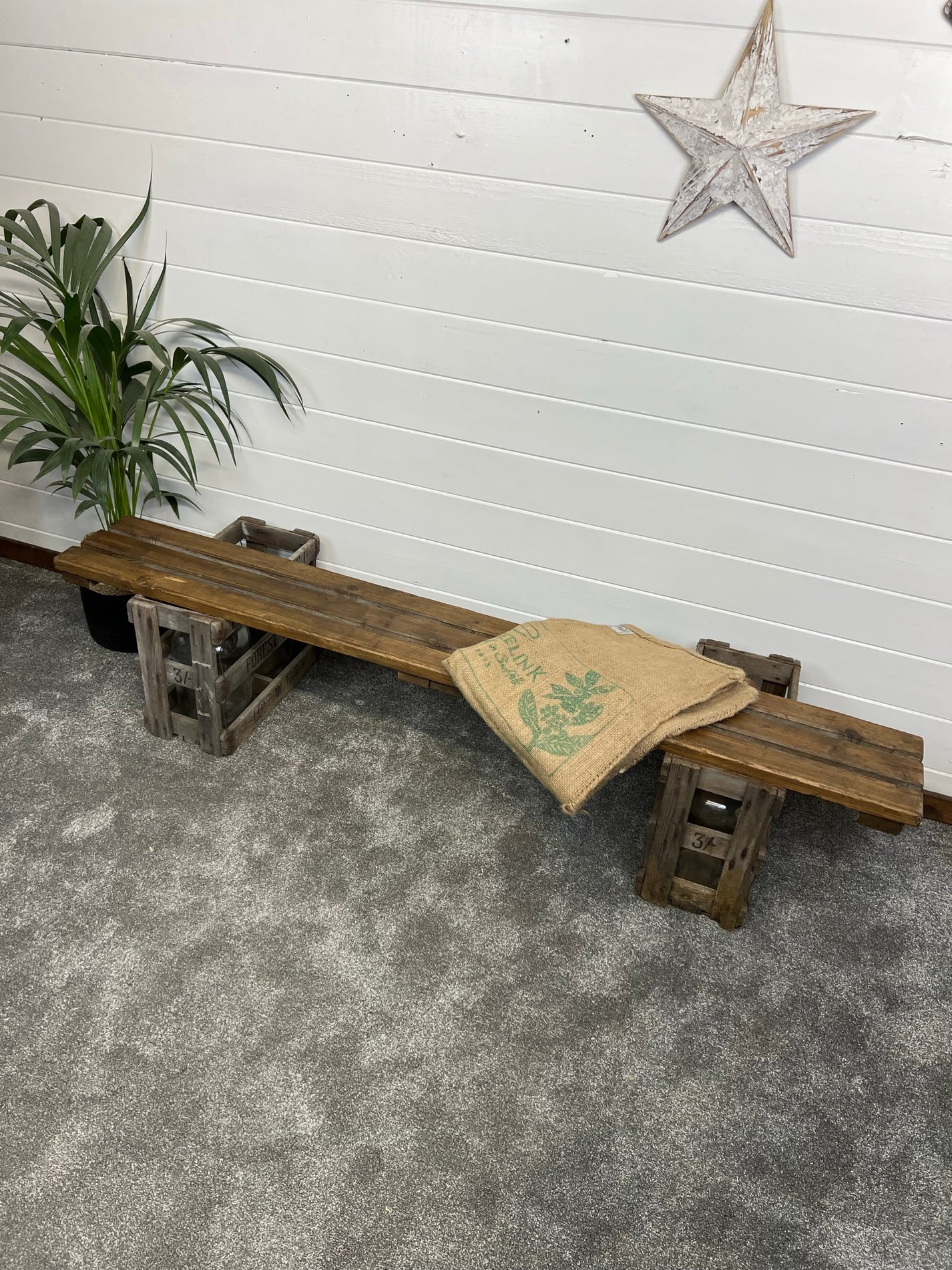 Rustic Industrial Bench Top Wooden Trestle Bench Patio Farmhouse Dinin ...