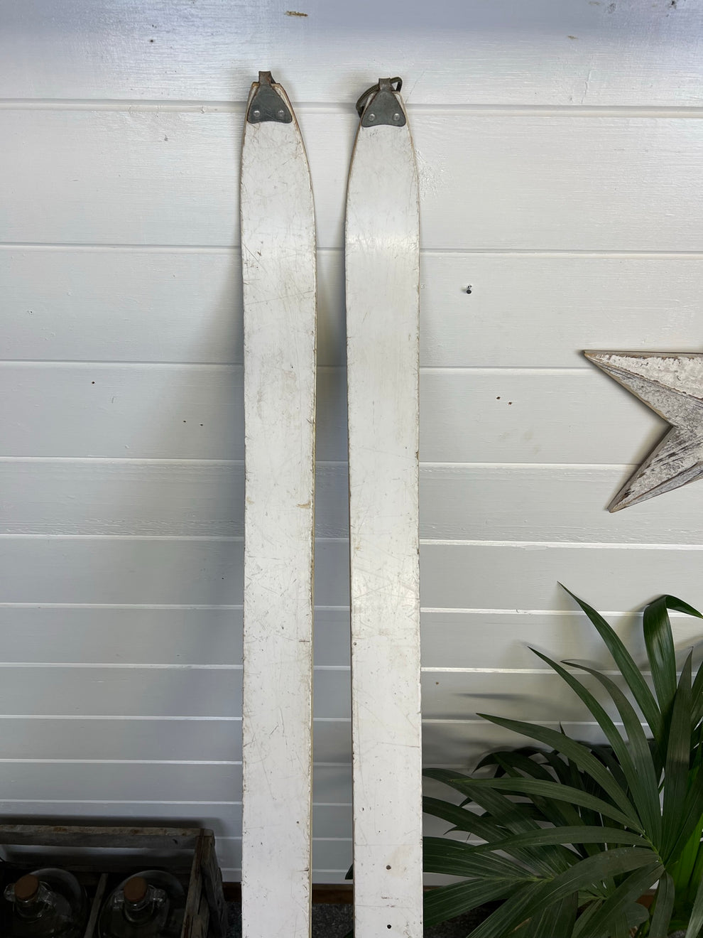 Vintage Rustic Skis 210cm Reclaimed Army Rustic Winter Christmas Displ ...
